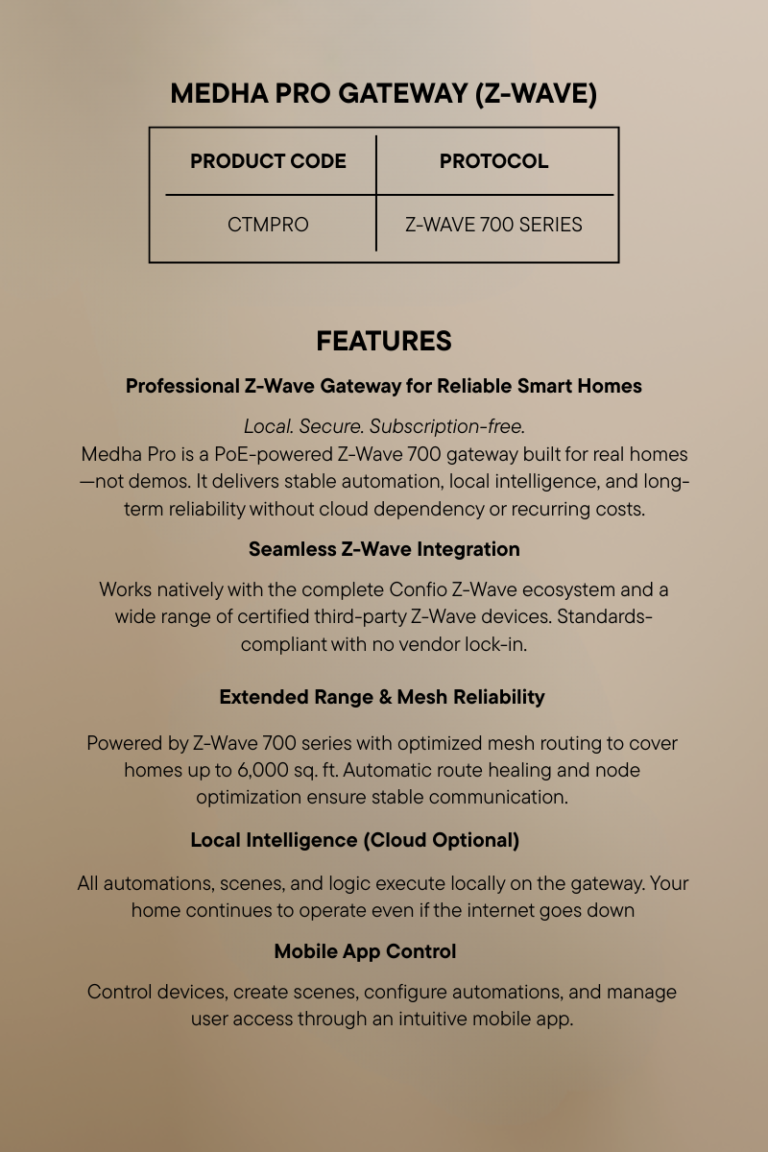 Medha Pro Gateway ( Z-Wave ) – Confio Technologie